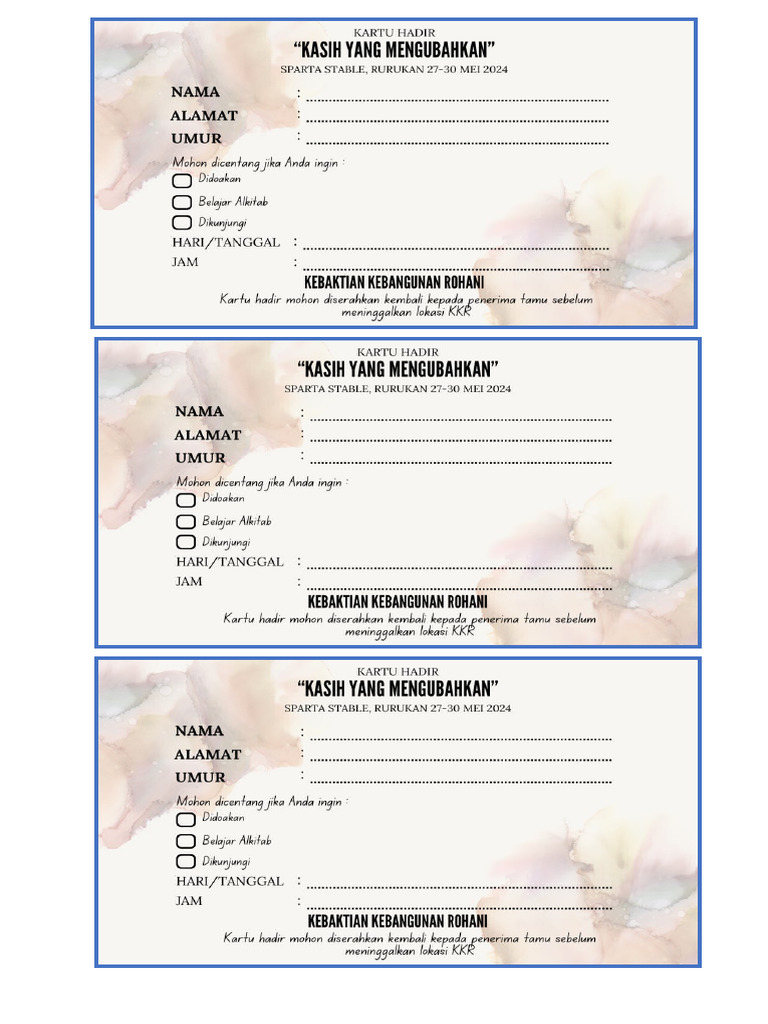 Kartu Hadir KKR Rurukan | PDF