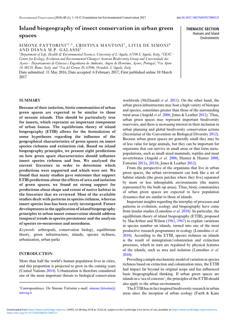 Urban Insect Conservation Insights | PDF | Biogeography | Ecology