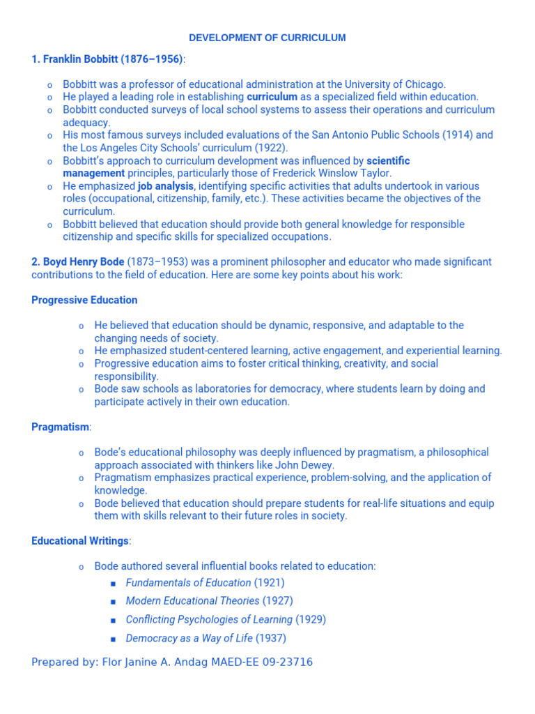 DEVELOPMENT of Curriculum - Handouts For Classmates | PDF | Curriculum ...