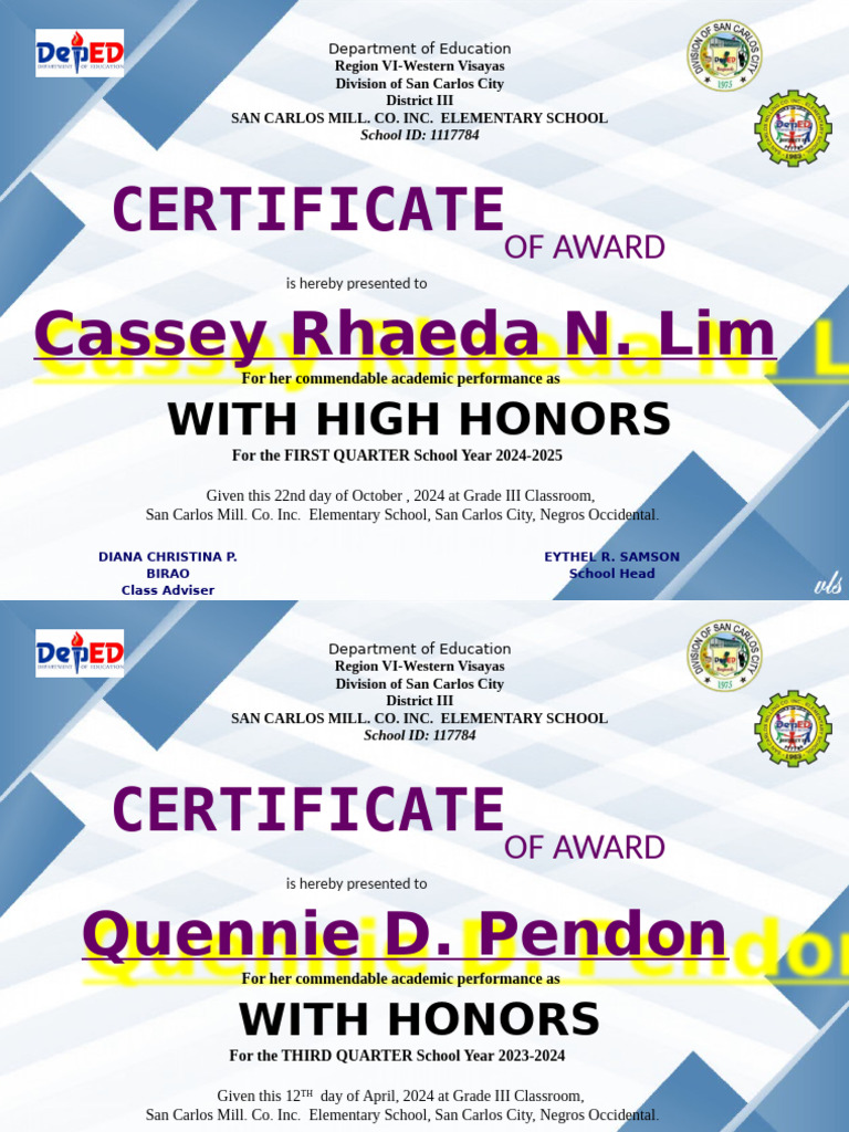 CERTIFICATES of Recognition Pupil | PDF