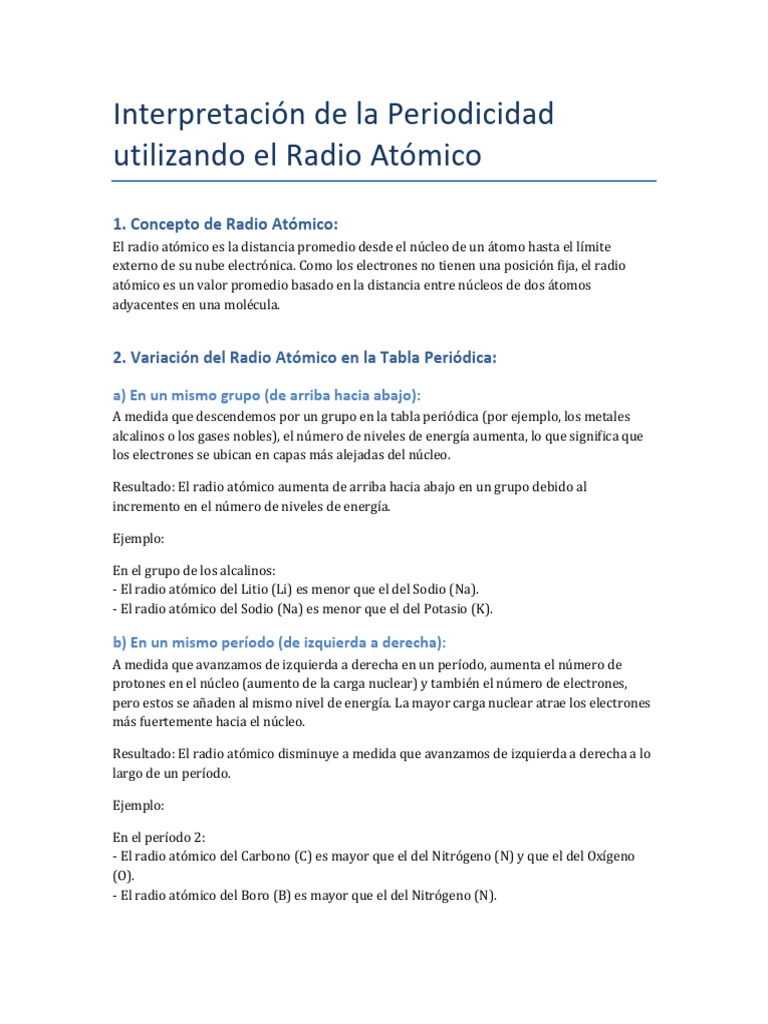 Interpretacion Periodicidad Radio Atomico | PDF | Núcleo atómico | Tabla periódica