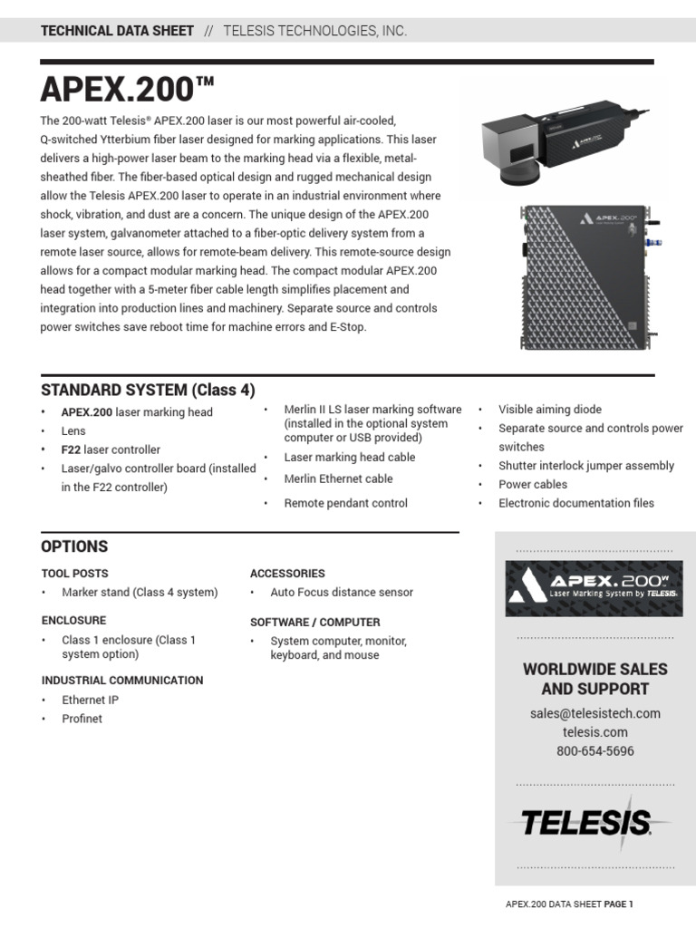 APEX200 - Technical Sheet | PDF | Laser | Optical Fiber