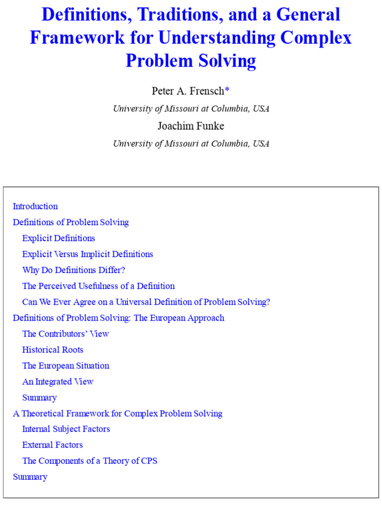Complex Problem Solving Framework | PDF | Expert | Knowledge