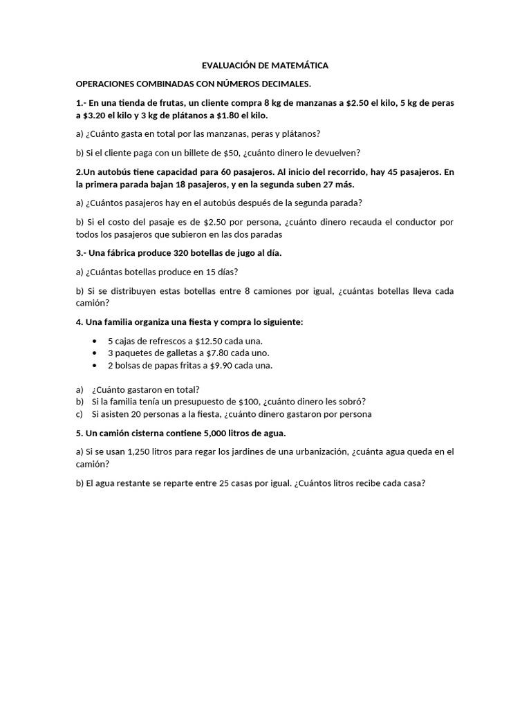 Evaluación de Matemática - Séptimo | PDF