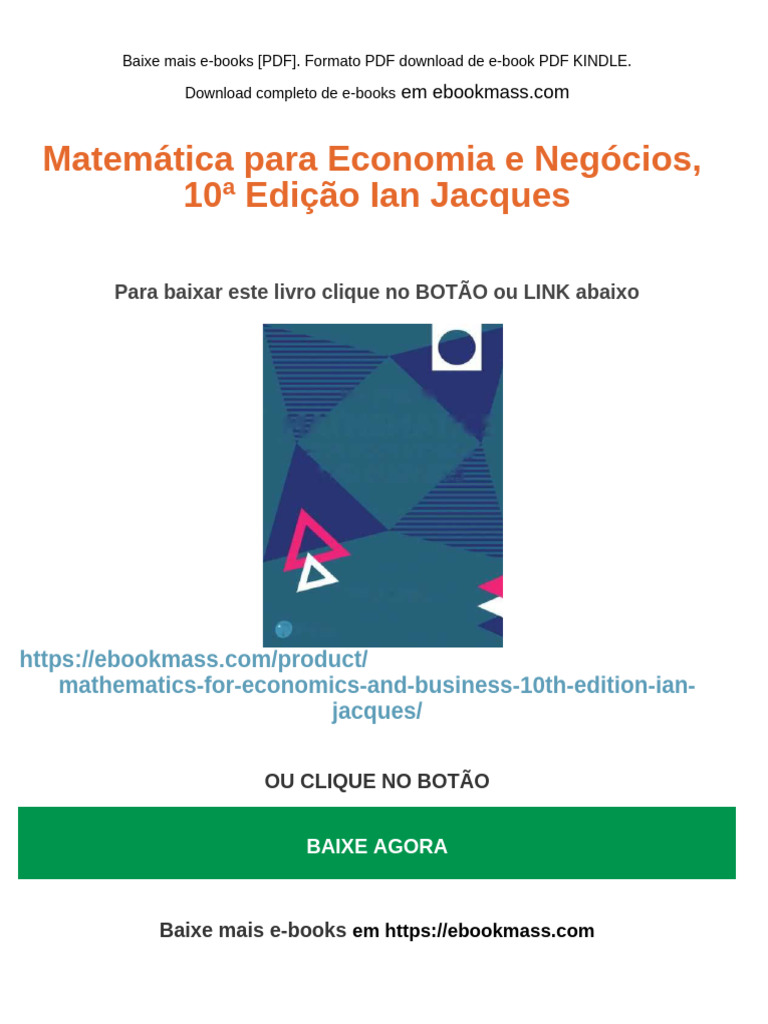 (PDF Download) Matemática para Economia e Negócios, 10 Edição Ian ...