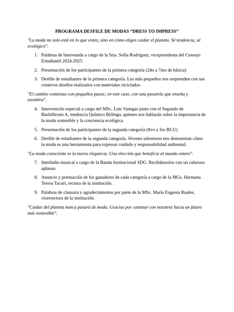 PROGRAMA DESFILE DE MODAS | PDF