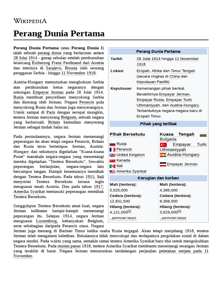 Sejarah Perang Dunia Pertama 1914-1918 | PDF