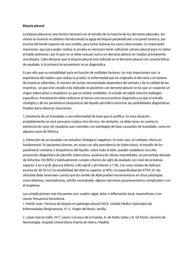 Biopsia Pleuralh | PDF | Biopsia | Enfermedades y trastornos humanos