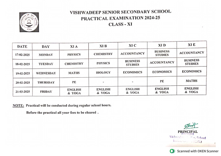 Class 11 - Practical Exam Time Table - 2 | PDF