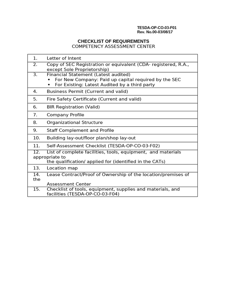 TESDA OP CO 03 Accreditation ACs Forms A | PDF | Pig | Audit