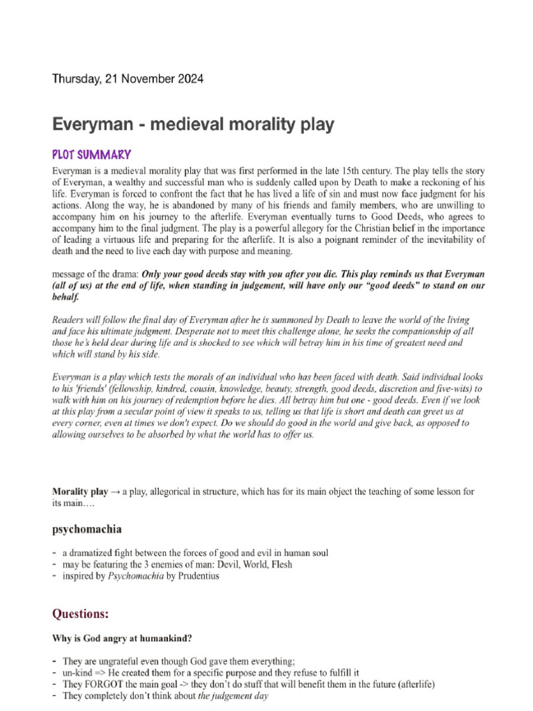 Everyman - Morality Play | PDF