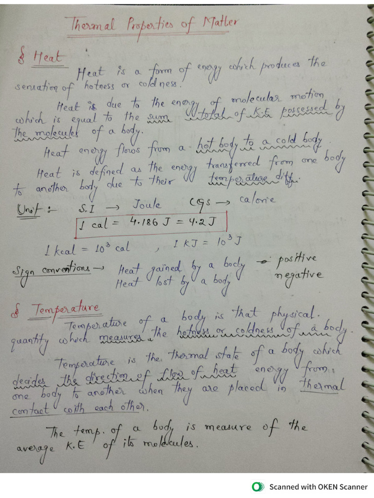 Thermal Properties of Matter (Notes) | PDF