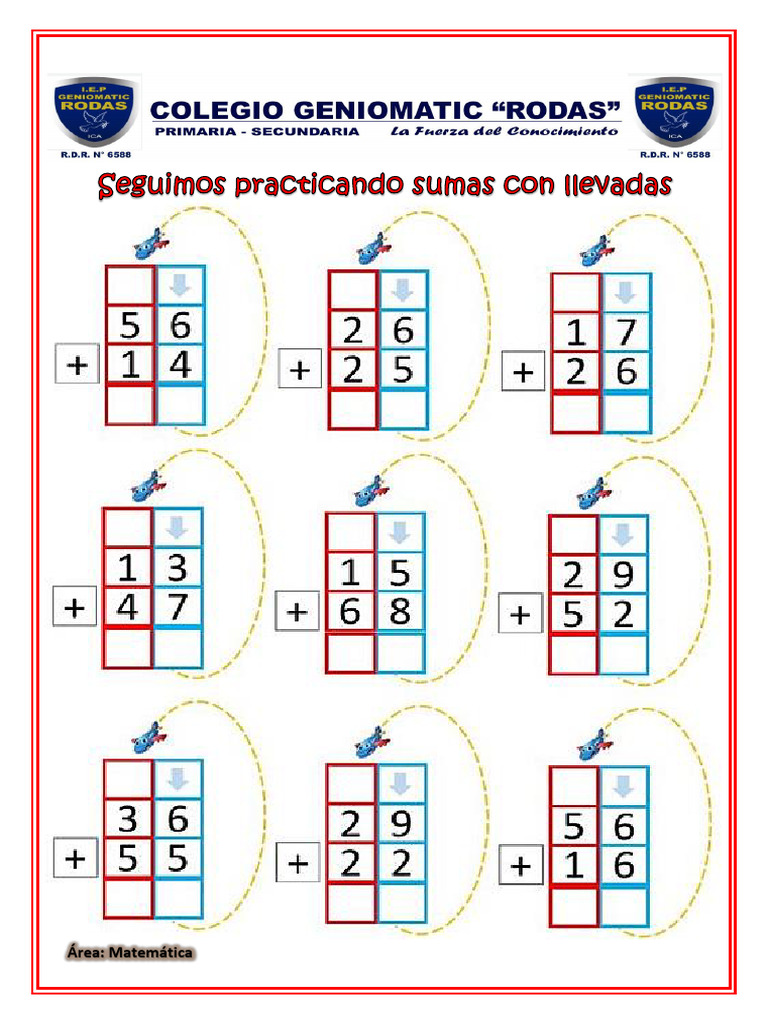 Mat. - Seguimos Practicando Sumas Con Llevadas | PDF