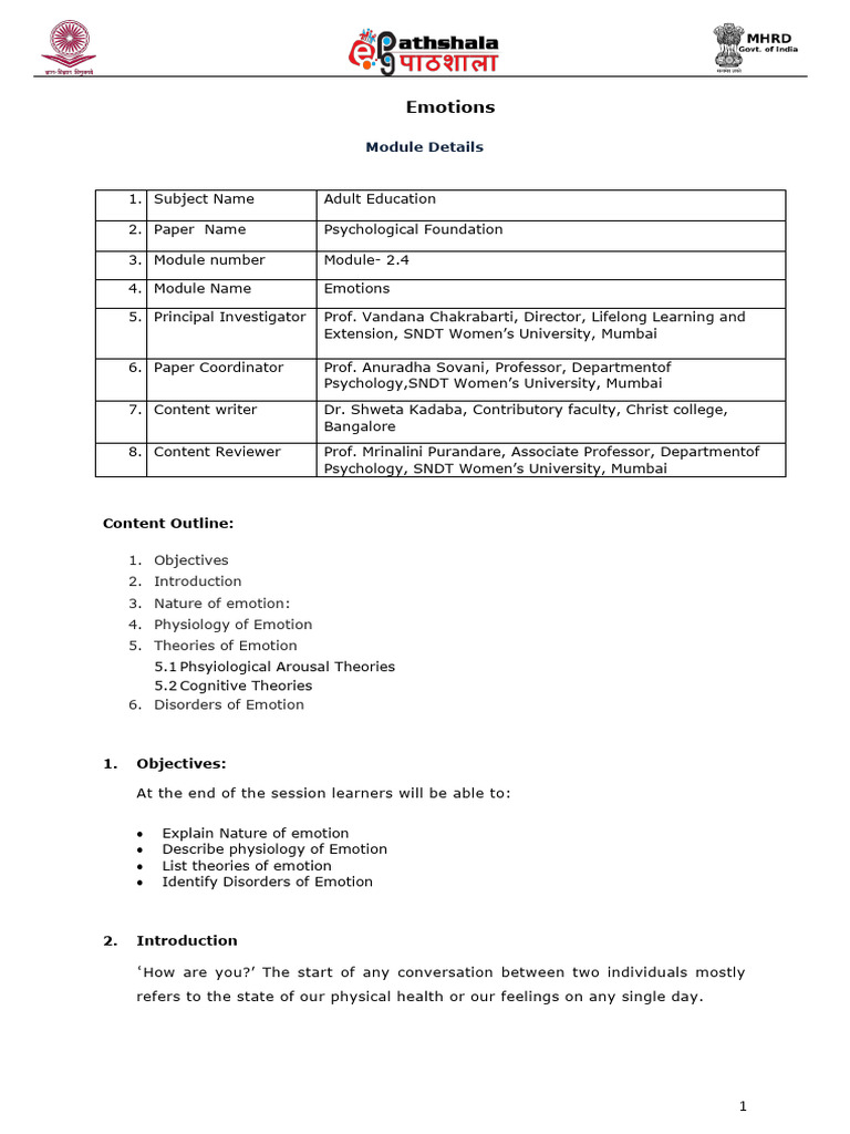 1518001548note Emotions Pdf Emotions Anxiety