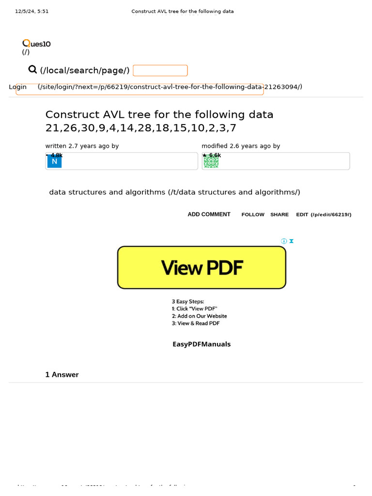 Construct AVL Tree For The Following Data 21,26,30,9,4,14,28,18,15,10,2,3,7 | PDF | Algorithms ...