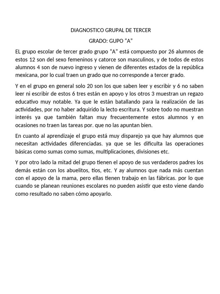 Diagnostico Grupal de Tercer | PDF