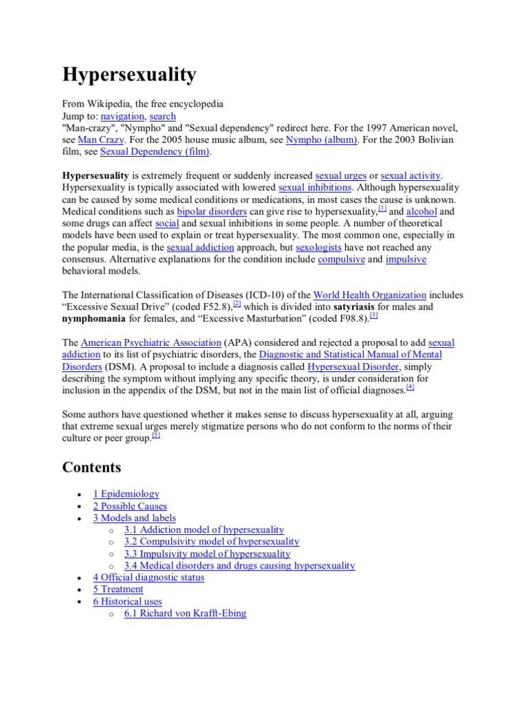 Hyper Sexuality | PDF | Psychiatric Diagnosis | Mental And Behavioural ...