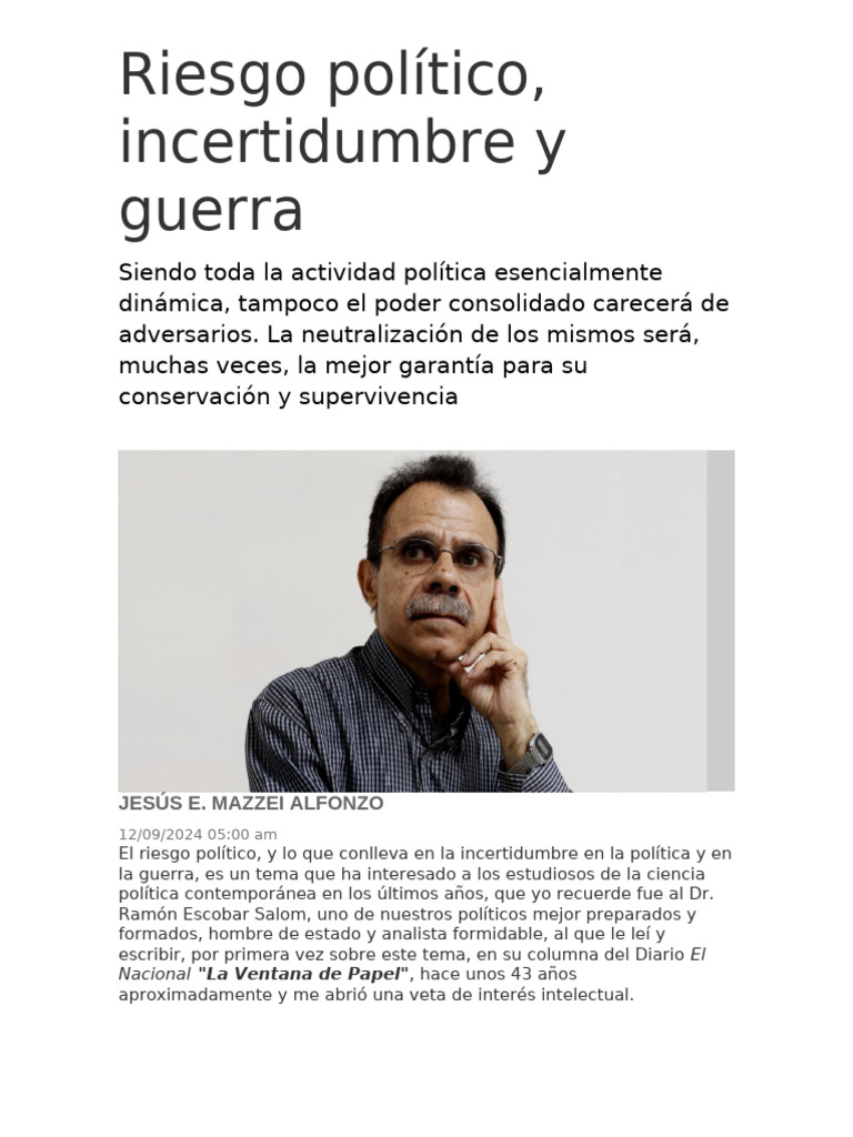 ARCHIVO DIGITAL JEMA 12 DE SEPTIEMBRE DE 2024 Riesgo Político E INFORMACIÓN | PDF ...