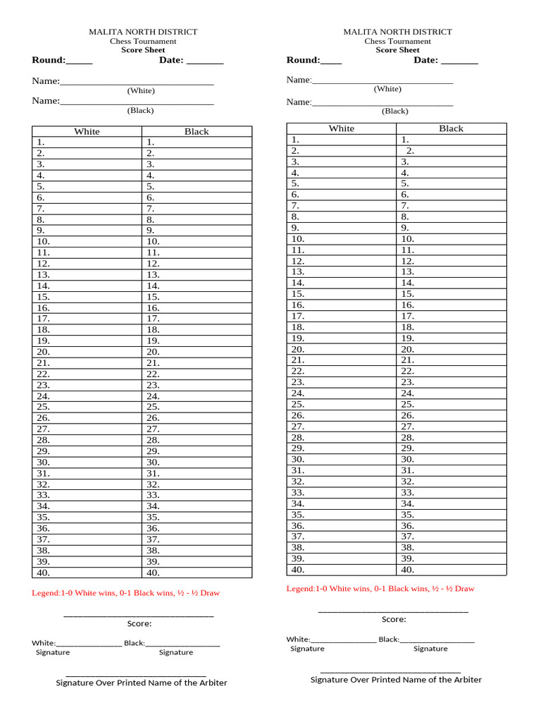 Score-Sheet-Intramurals | PDF | Chess | Traditional Board Games