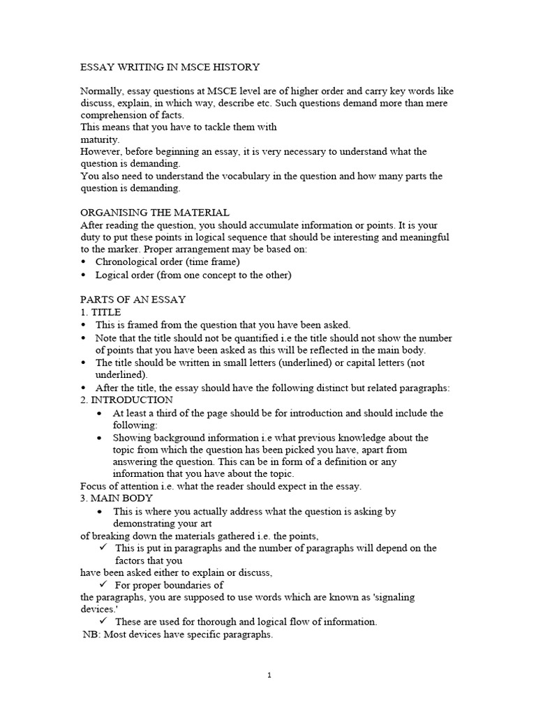 Essay Writing in Msce History | PDF | Essays | Allies Of World War I