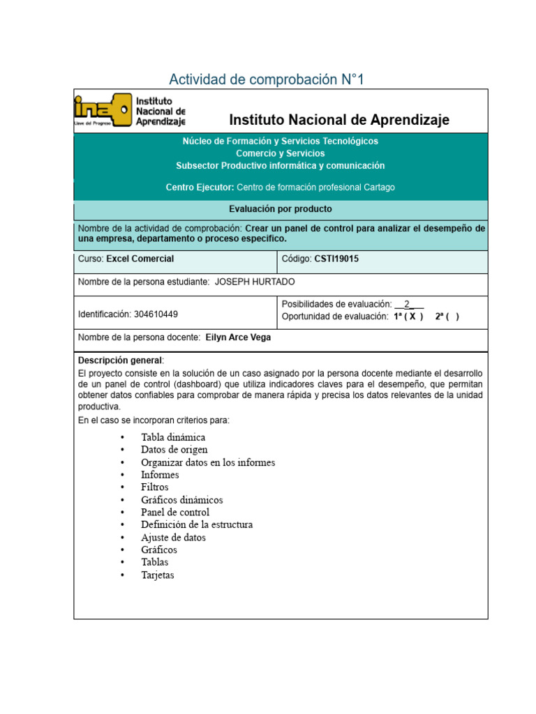 Actividad de Comprobación N 1 (Tabla Evaluación) JOSEPH HURTADO | PDF ...