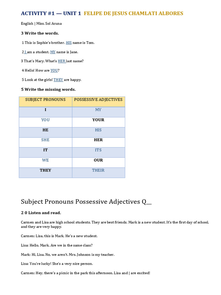 ACTIVITY ONE | PDF | Lisa Simpson | Grammar