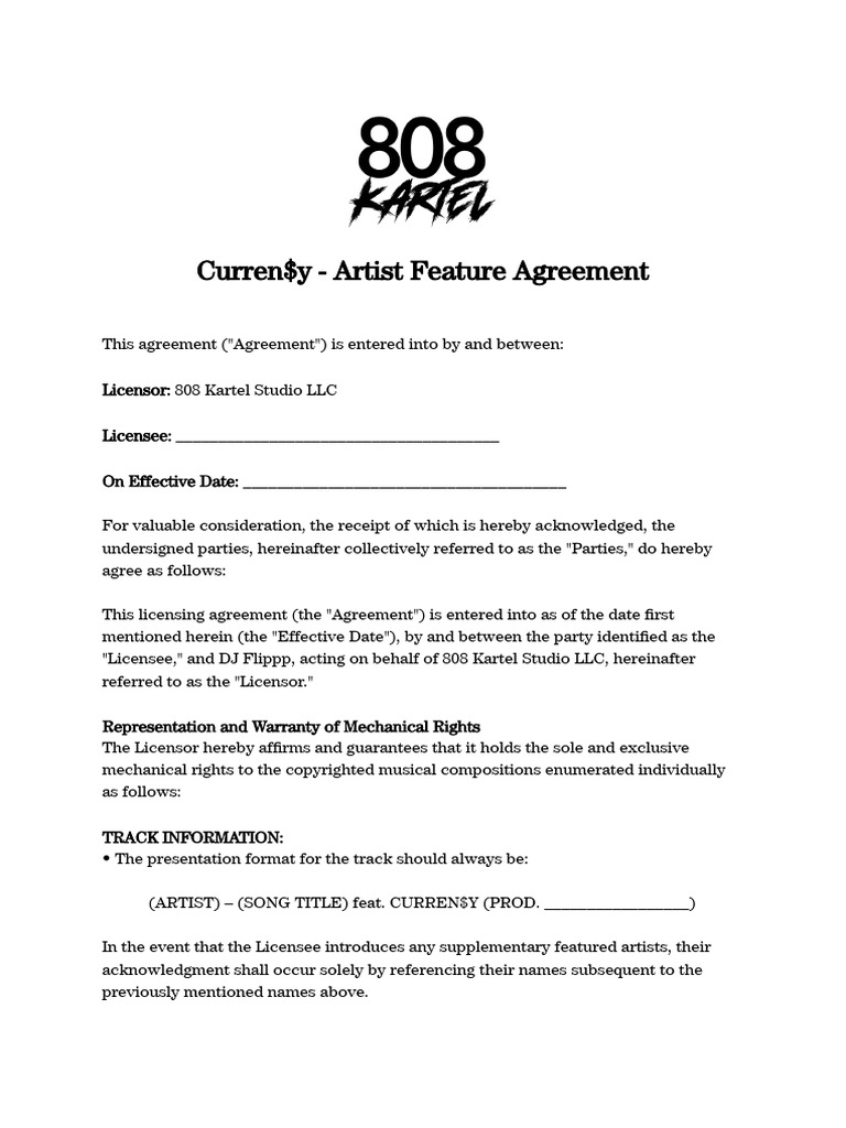 Curren$y - Feature Agreement (Premium Rights) | PDF | License