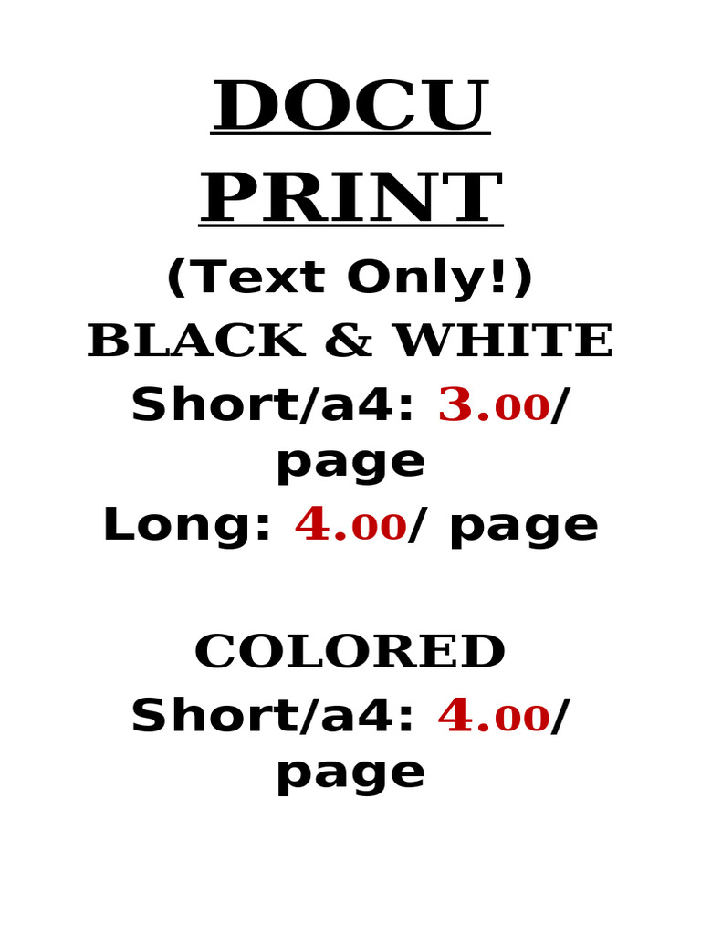 (Text Only!) Short/a4: / Long: / Page: Docu Print | PDF
