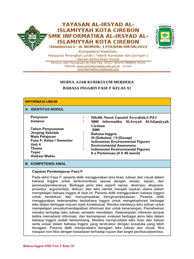 Modul Ajar Bahasa Inggris Kelas XI SMA Fase F Unit 4 | PDF