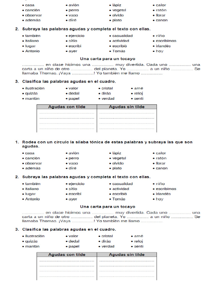 Ejercicios Tílde Agudas | PDF