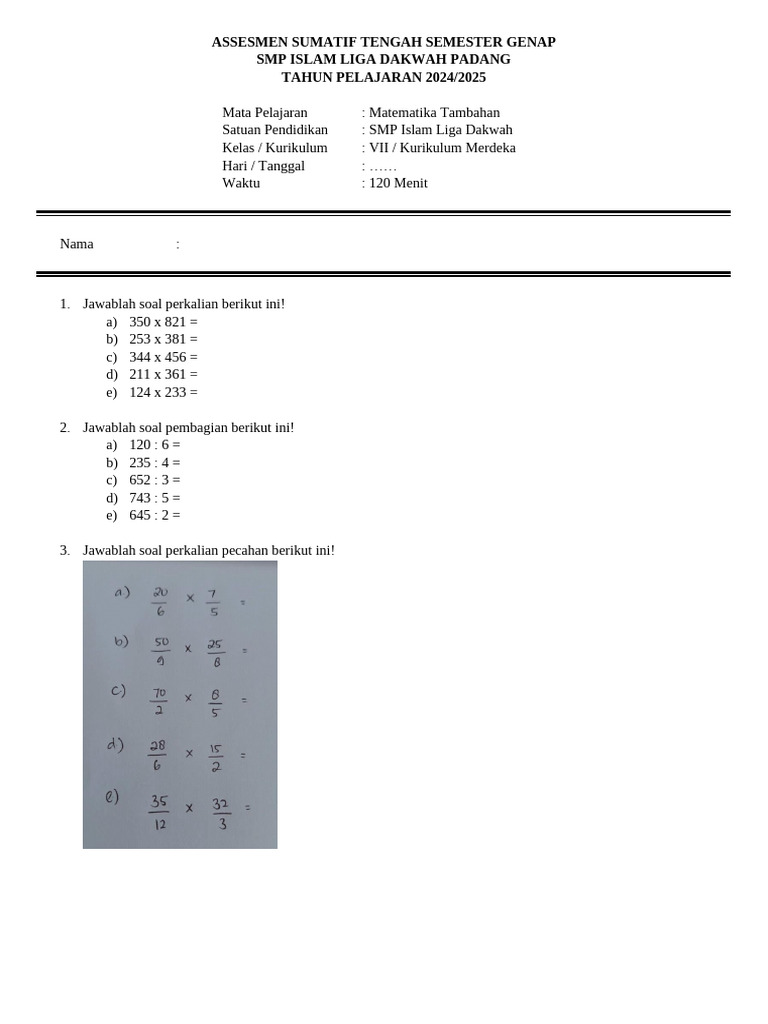 Soal Ujian MIT MTK Tambahan Kelas VIII (Semester Genap) | PDF