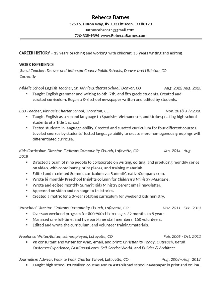 Rebecca Barnes Resume 2023b | PDF | Curriculum | Learning