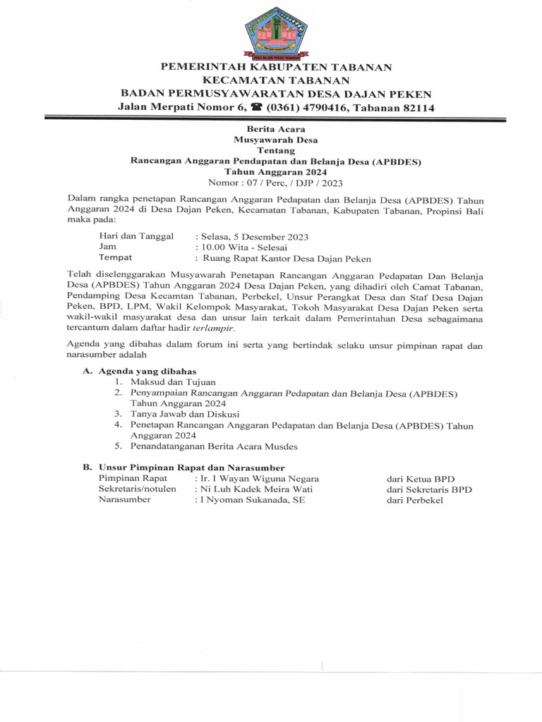 B A Rancangan APBDES 2024 | PDF