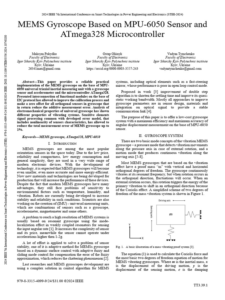 MEMS Gyroscope Based On MPU-6050 Sensor and ATmega328 Microcontroller | PDF | Inertial ...
