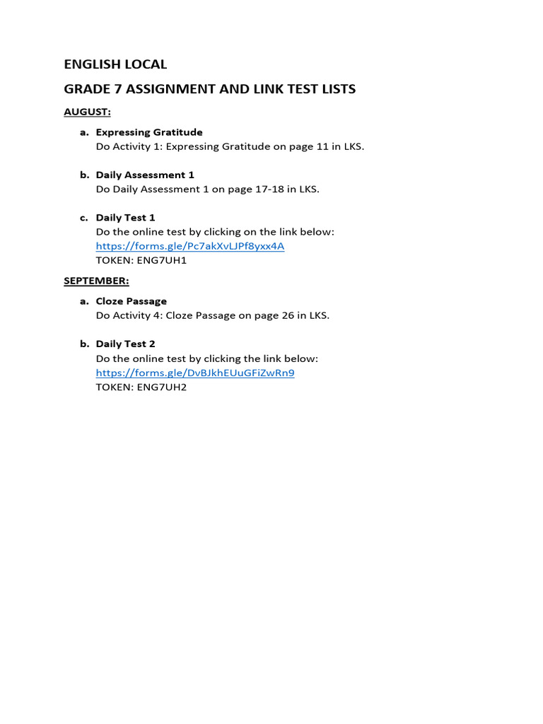 Grade 7 - Assignment and Link Lists | PDF