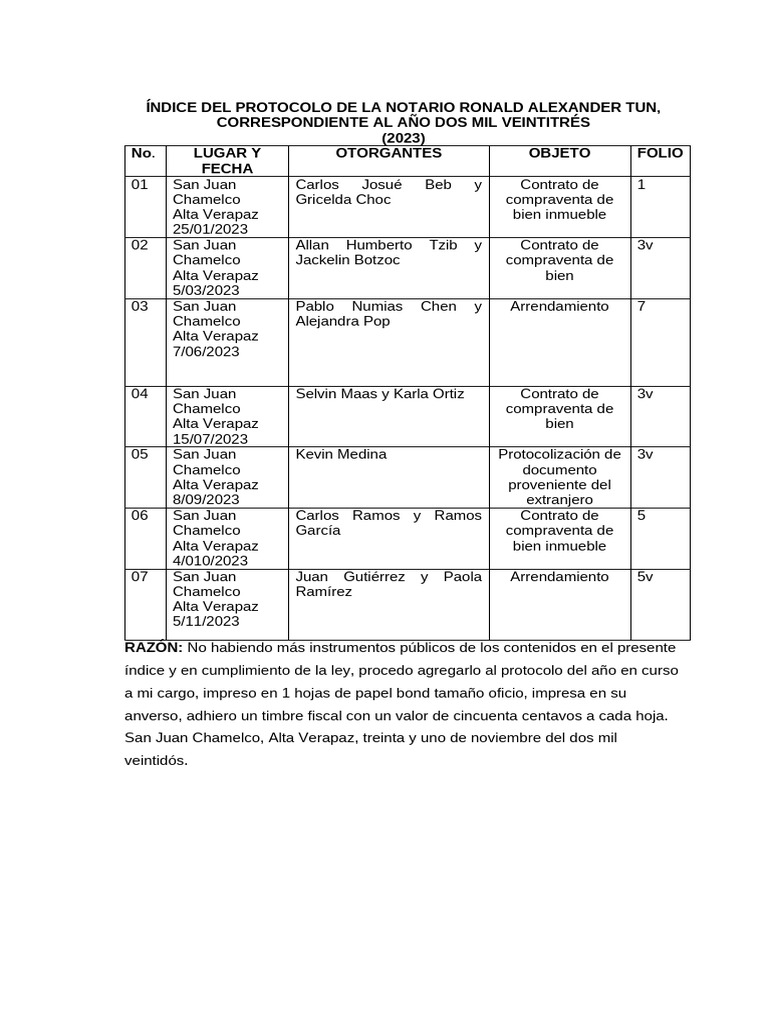 Indice de Protocolo | PDF