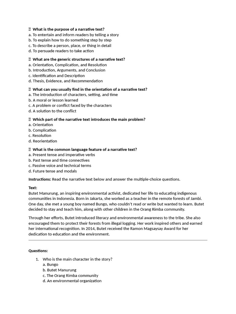 Diagnostic Test About Narrative Text | PDF | Grammatical Tense | Literacy
