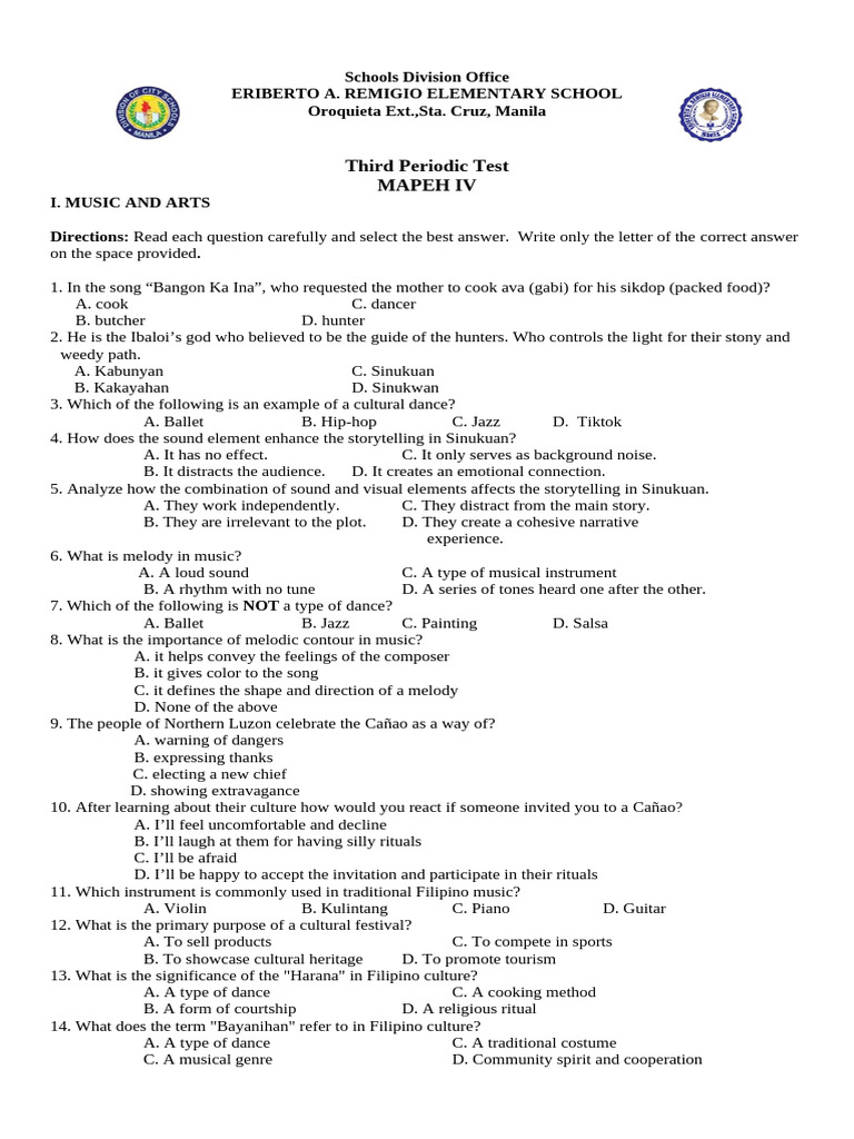 MAPEH IV Third Periodic Test Answers | PDF | Foods | Dances