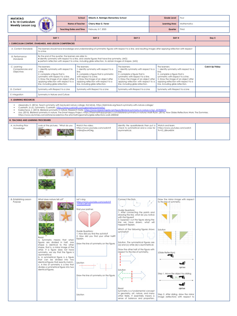 MATH4-Q3-W7-DLL (1) | PDF | Shape | Symmetry