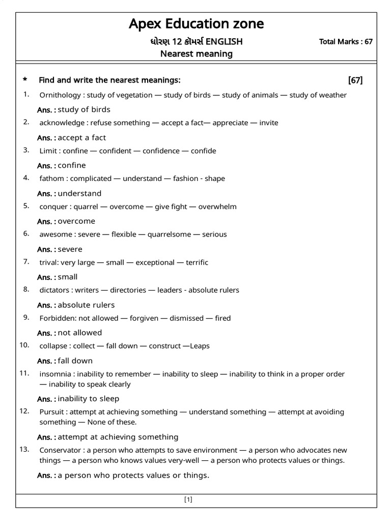 Nearest Meaning - Solution-1 | PDF | Psychology
