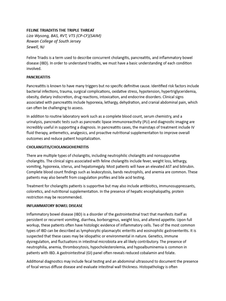 Wysong - 2 - Feline Triaditis, The Triple Threat | PDF | Inflammatory ...