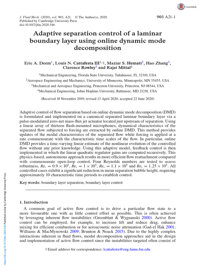 Div Class Title Adaptive Separation Control of a Laminar Boundary Layer Using Online Dynamic ...