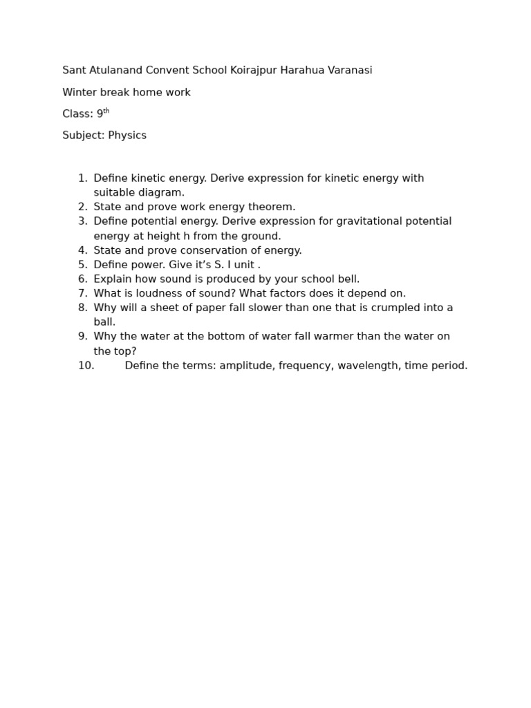 Winter Break Home Work 9th Class | PDF