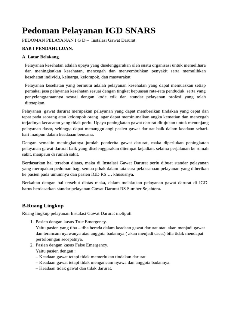 Pedoman Standar Pelayanan IGD | PDF