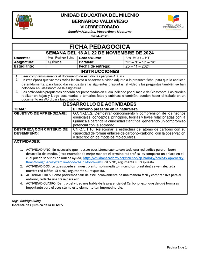 Ficha Pedagógica Química 3ro Bgu-Bt | PDF | Química | Enlace químico