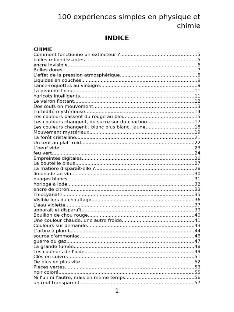 100 expériences simples de physique et de chimie | PDF | Eau | Lunettes