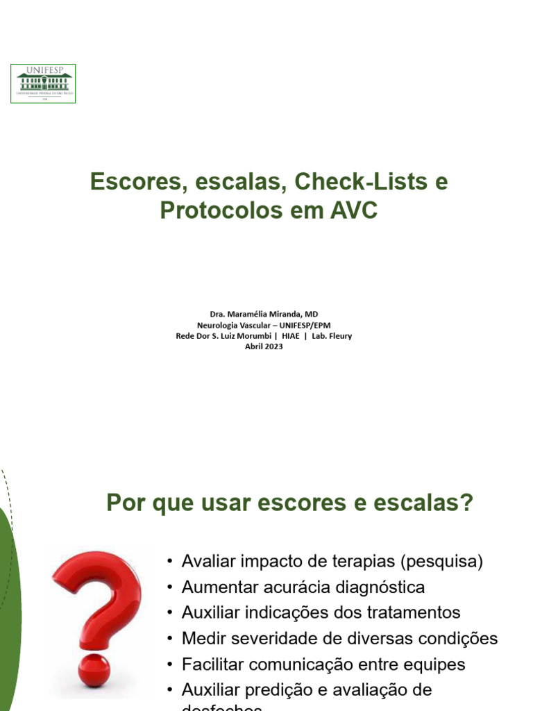 Escalas Escores e Checklists | PDF | Infarto do Miocárdio | AVC