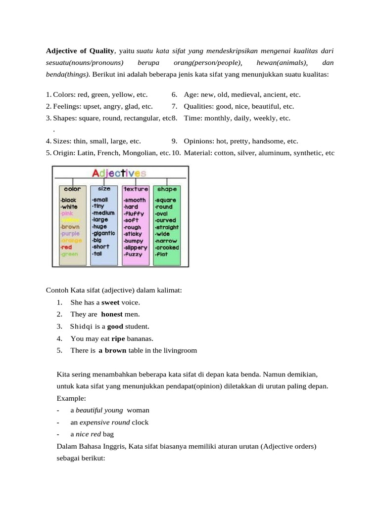 Adjective of Quality | PDF