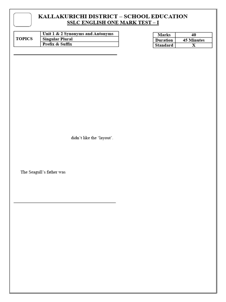 KKI-English - One Word Test - I | PDF | Grammar | Linguistic Morphology