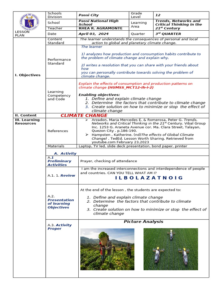 Climate Change Lesson Plan for Grade 12 | PDF | Climate Change | Climate